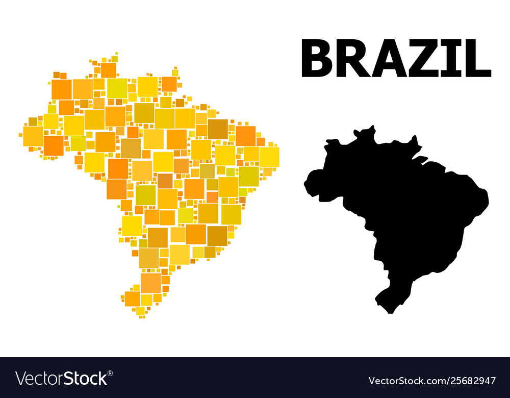 Gold square mosaic map brazil Royalty Free Vector Image