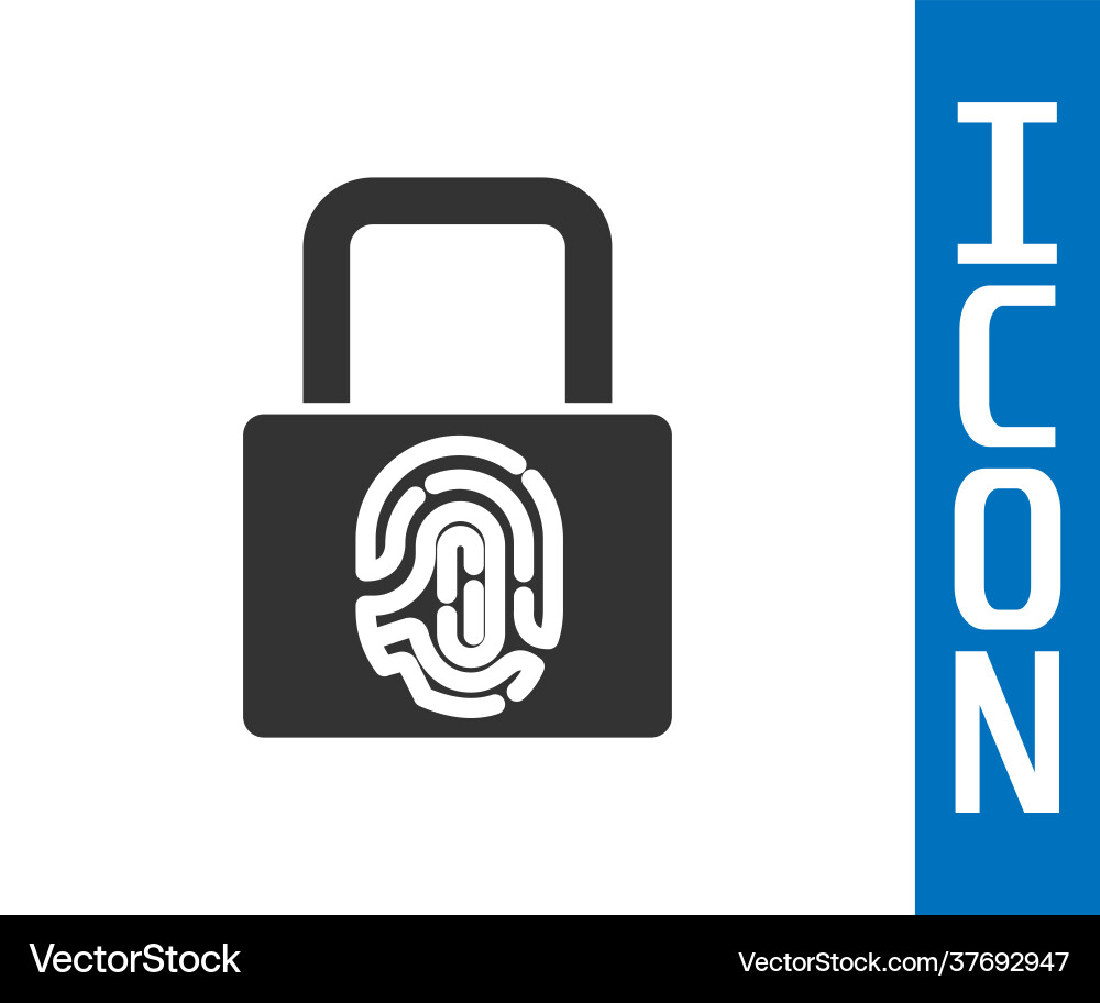 Grey fingerprint with lock icon isolated on white Vector Image