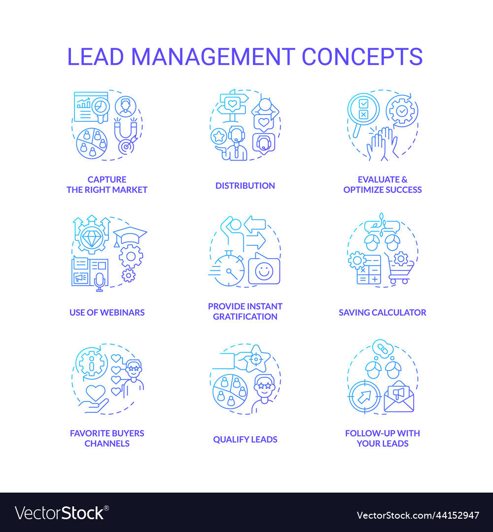 Lead management blue gradient concept icons set Vector Image
