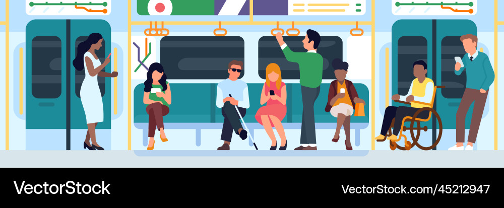 People with disabilities on subway train Vector Image