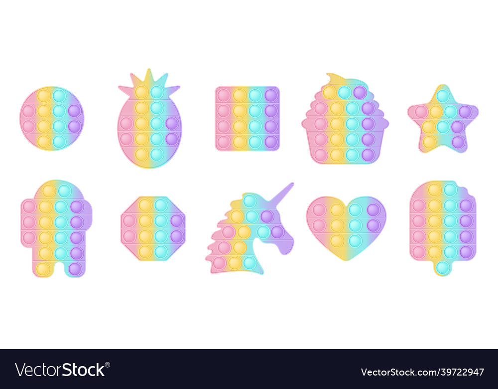 Set of 10 forms pop it a fashionable silicon toys Vector Image