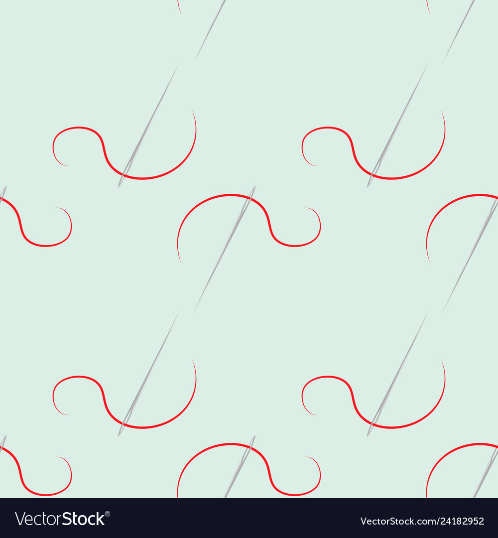 Abstract needle with red thread a seamless pattern