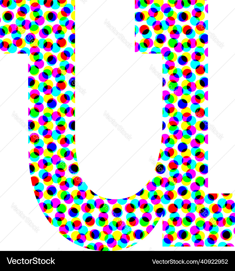 Colorful halftone font design letter u Royalty Free Vector