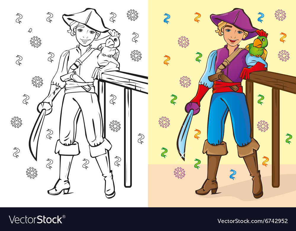 Coloring book of boy in pirate costume Royalty Free Vector