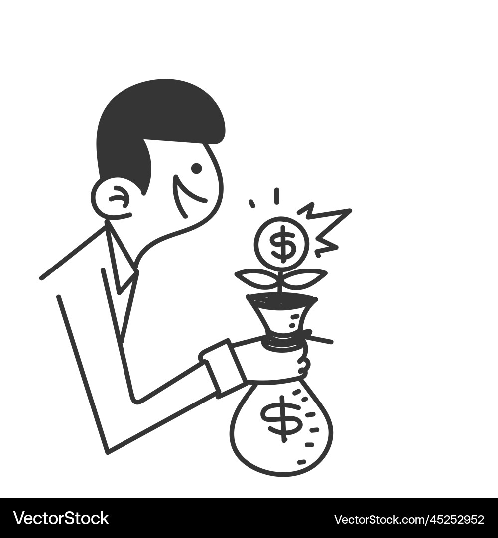 Hand drawn doodle money plant grows from Vector Image