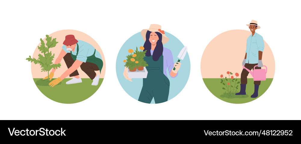 Isolated set of round composition with farmer Vector Image