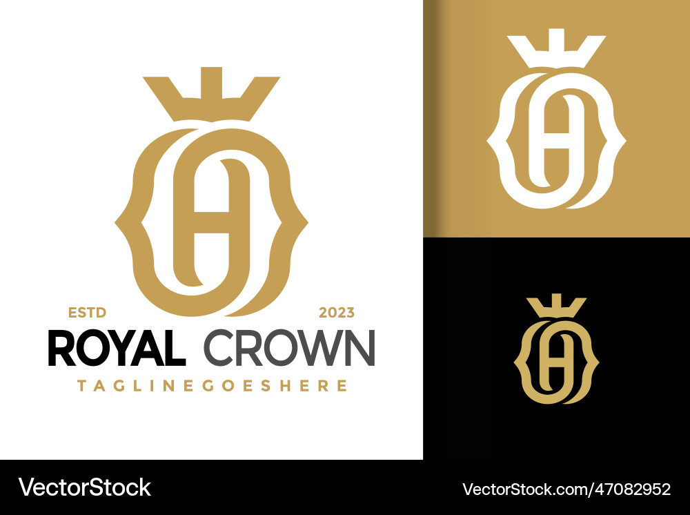 Letter h royal crown logo icon Royalty Free Vector Image