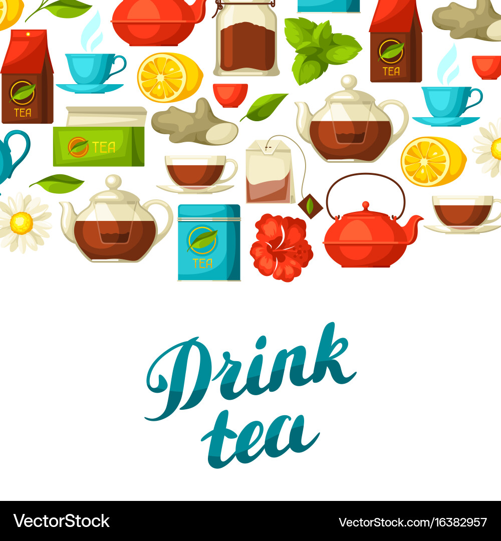 Background with tea and accessories packs and Vector Image