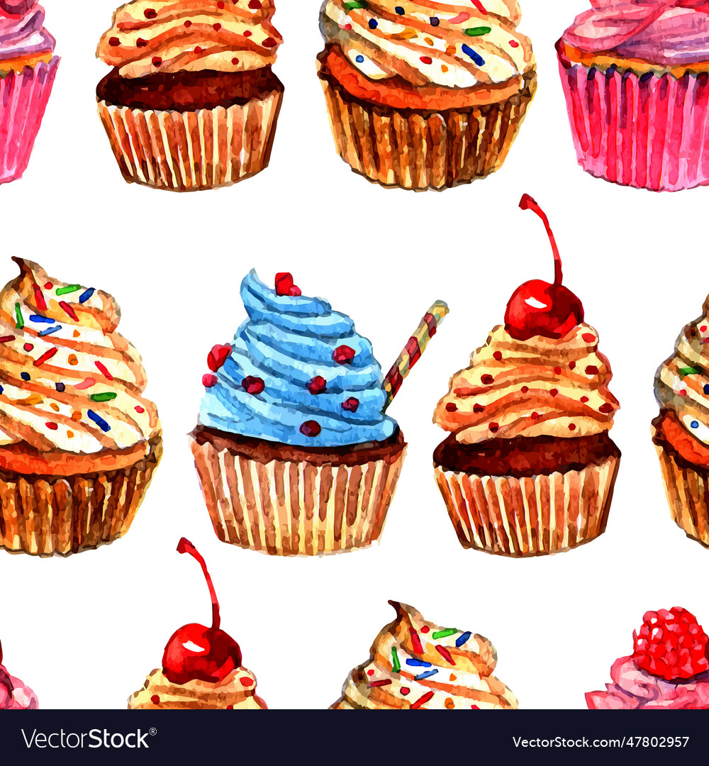 Cupcakes seamless pattern design cupcakes Vector Image