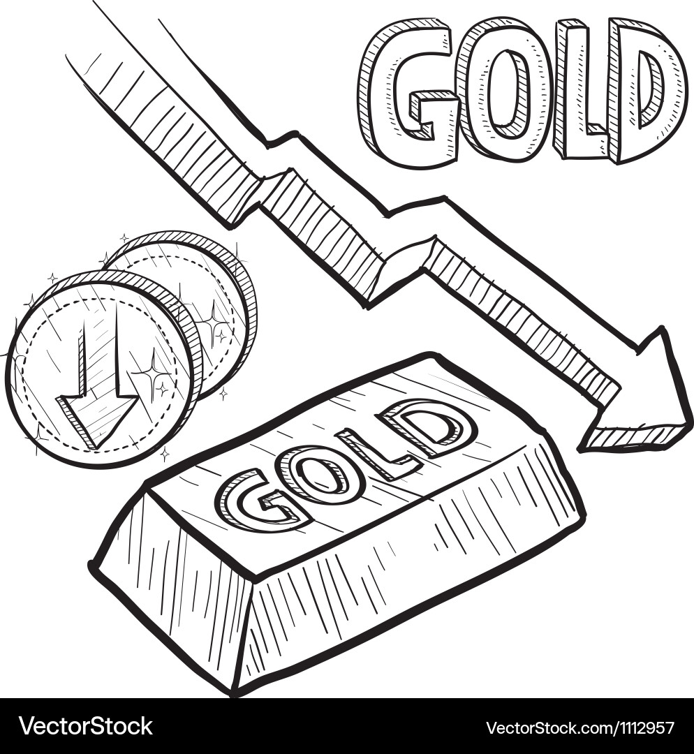 Doodle currency gold decrease Royalty Free Vector Image