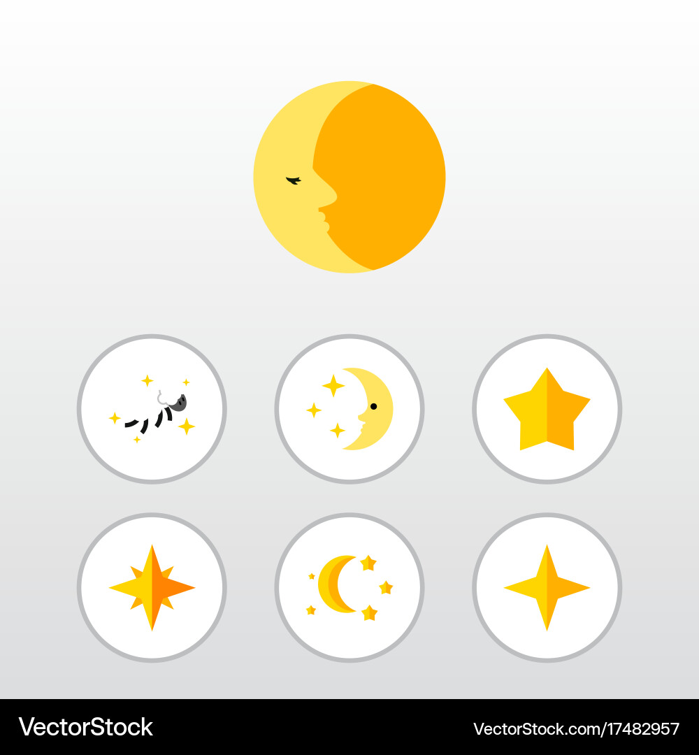 Flat icon midnight set of bedtime nighttime Vector Image