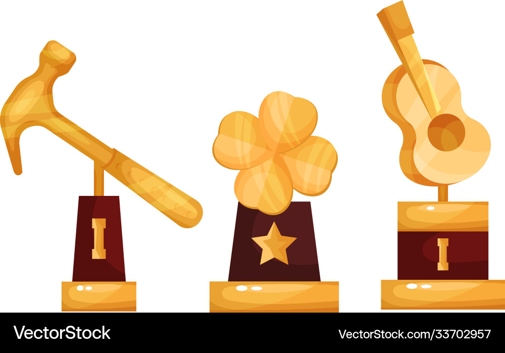 Golden awards and trophy different shapes Vector Image