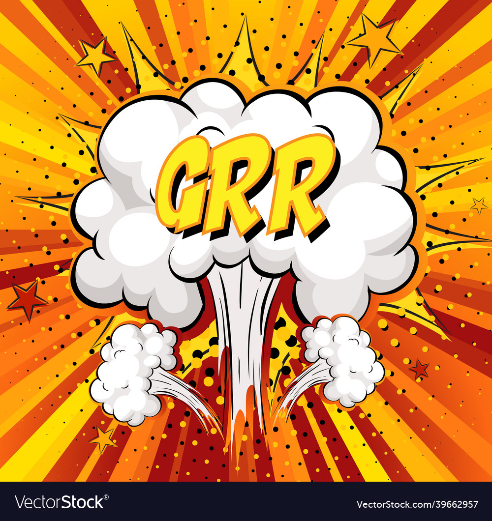 Grr text on comic cloud explosion on rays Vector Image