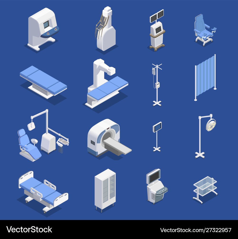 Medical equipment isometric set Royalty Free Vector Image