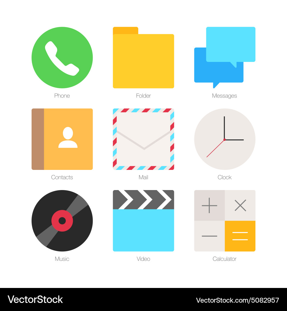 Minimal flat icons for mobile phones set 1 Vector Image