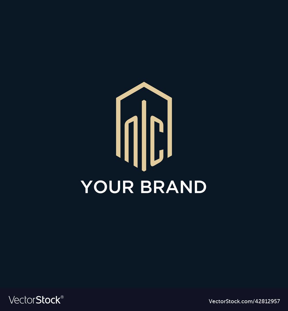 Nc initial monogram logo with hexagonal shape Vector Image