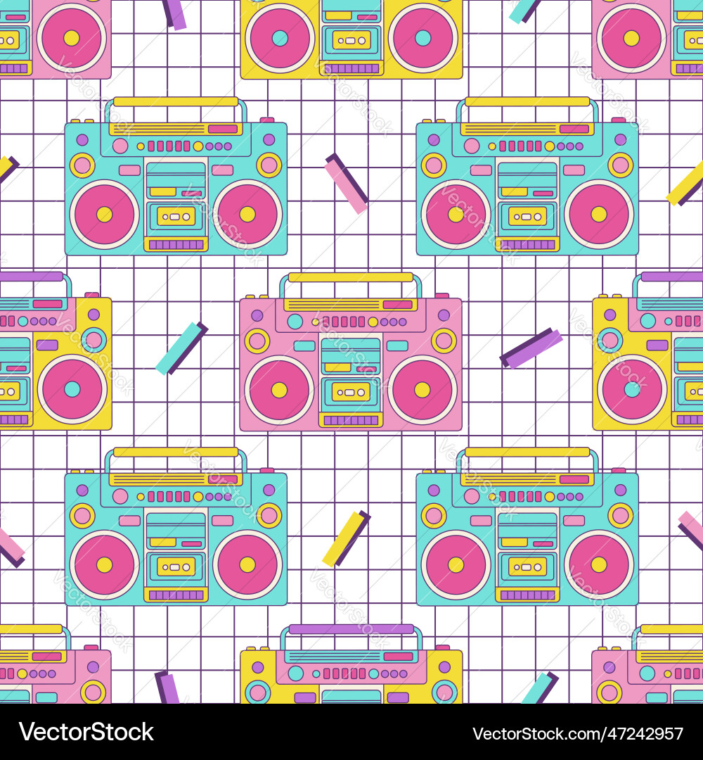 Retro boombox vintage seamless pattern 80s 90s Vector Image