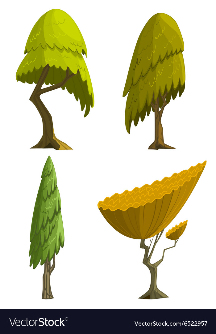 Set four stylized cartoon trees Royalty Free Vector Image