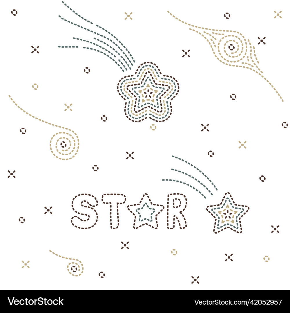Set of stars elements for embroidered space design