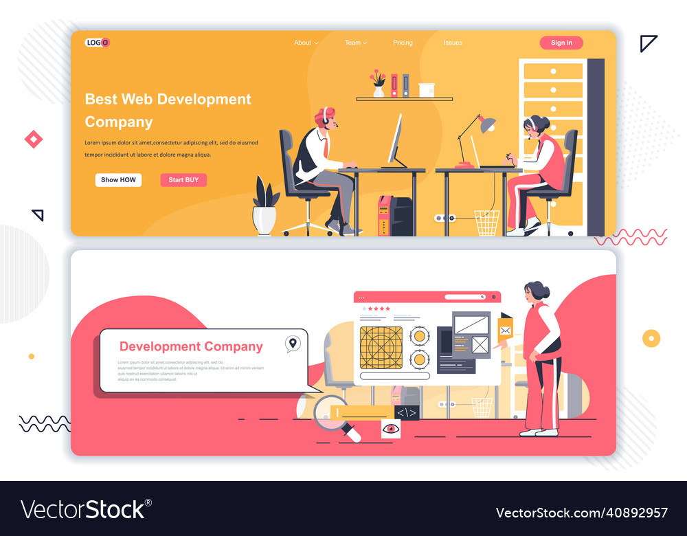 Web development company landing pages set Vector Image