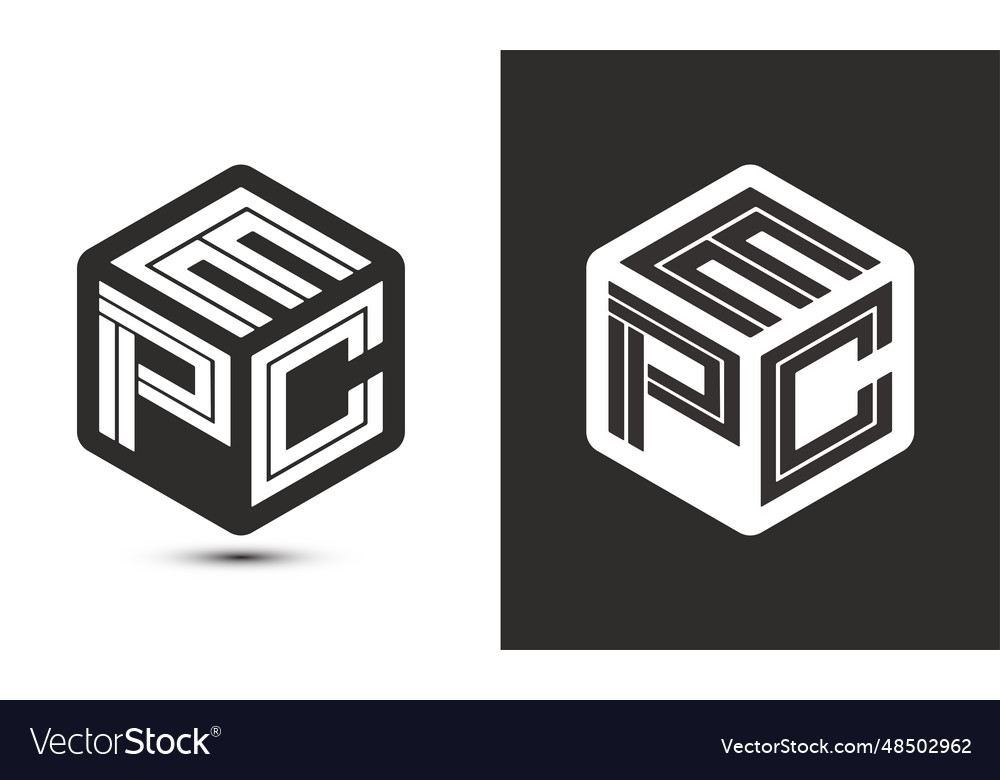 Epc letter logo design with cube modern Royalty Free Vector