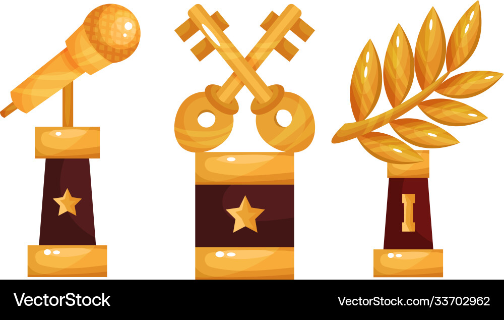 Golden awards and trophy different shapes Vector Image