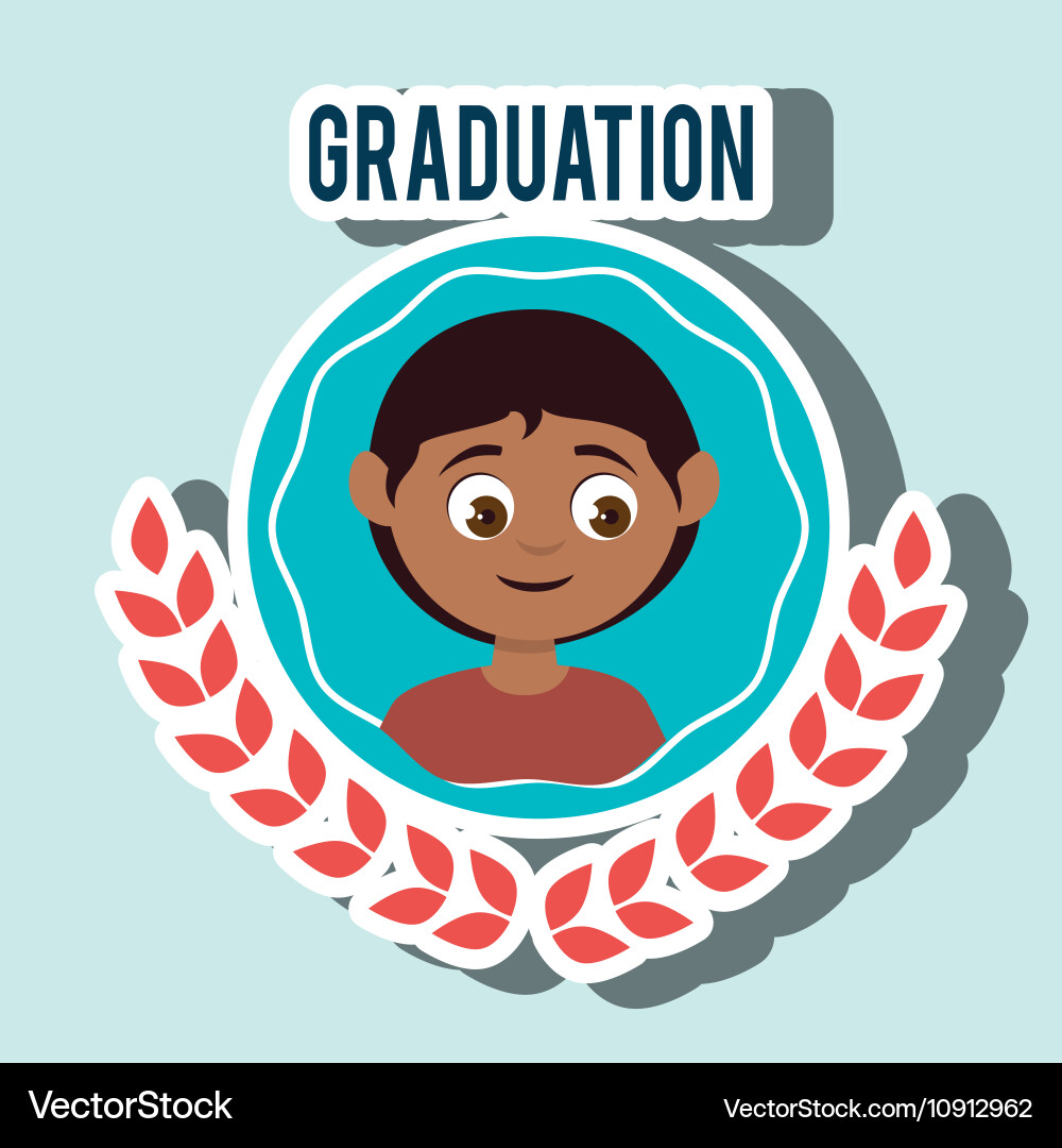 Kid on graduation emblem isolated icon design Vector Image