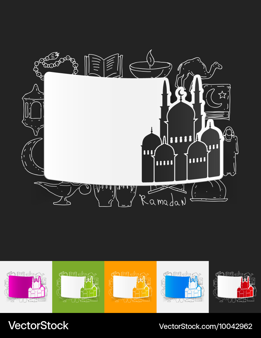 Mosque paper sticker with hand drawn elements Vector Image