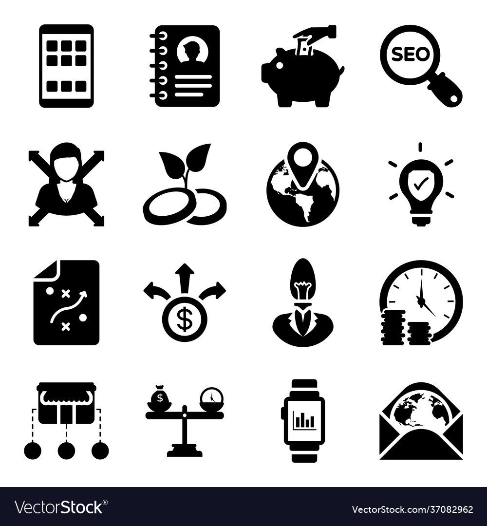 Pack finance solid icons Royalty Free Vector Image