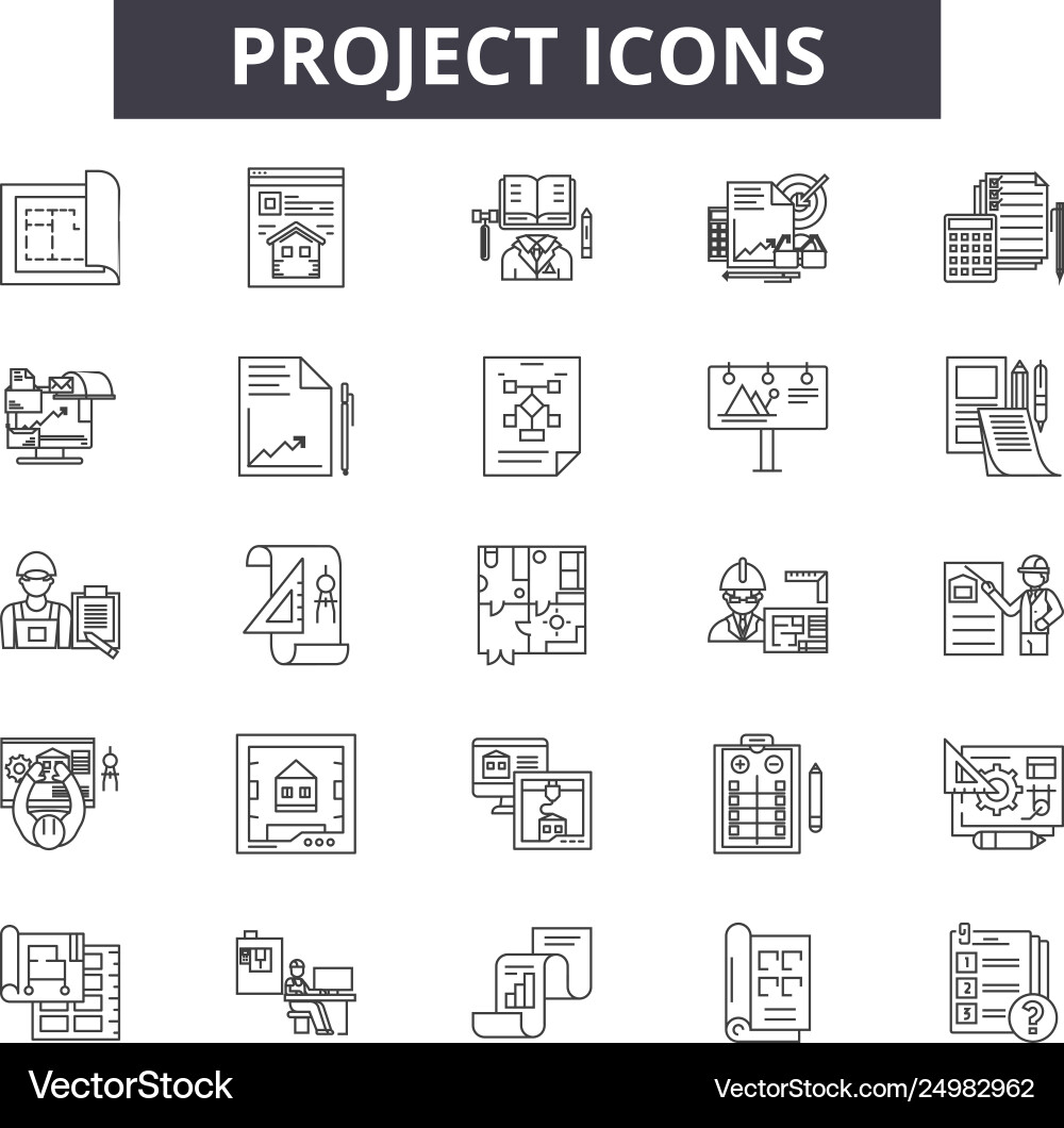 Project line icons signs set outline Royalty Free Vector