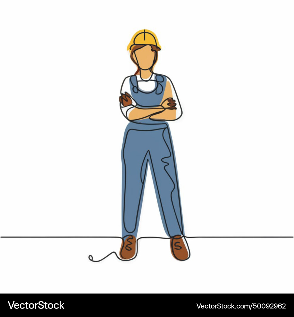 Woman worker in colourful continuous line Vector Image