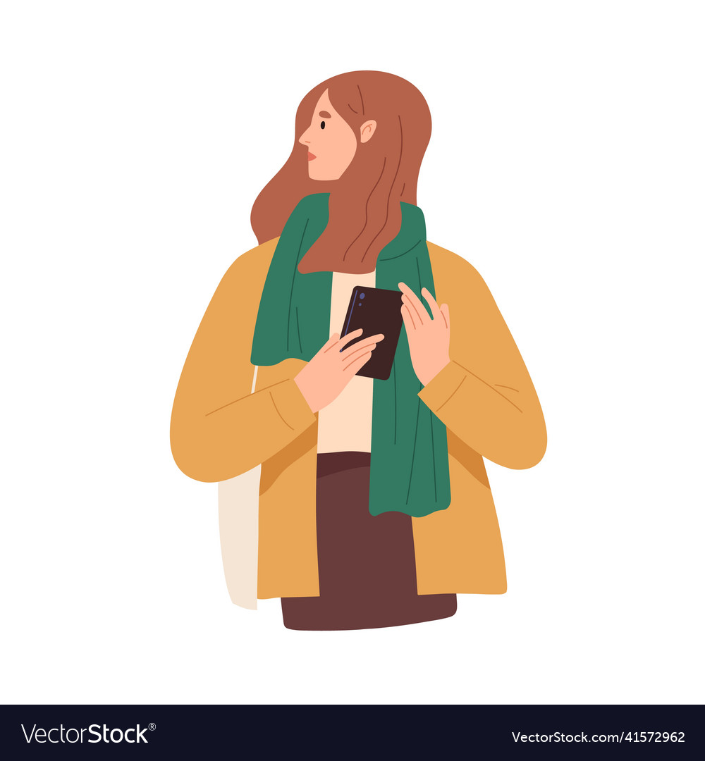 Young Woman Holding Mobile Phone Person Royalty Free Vector