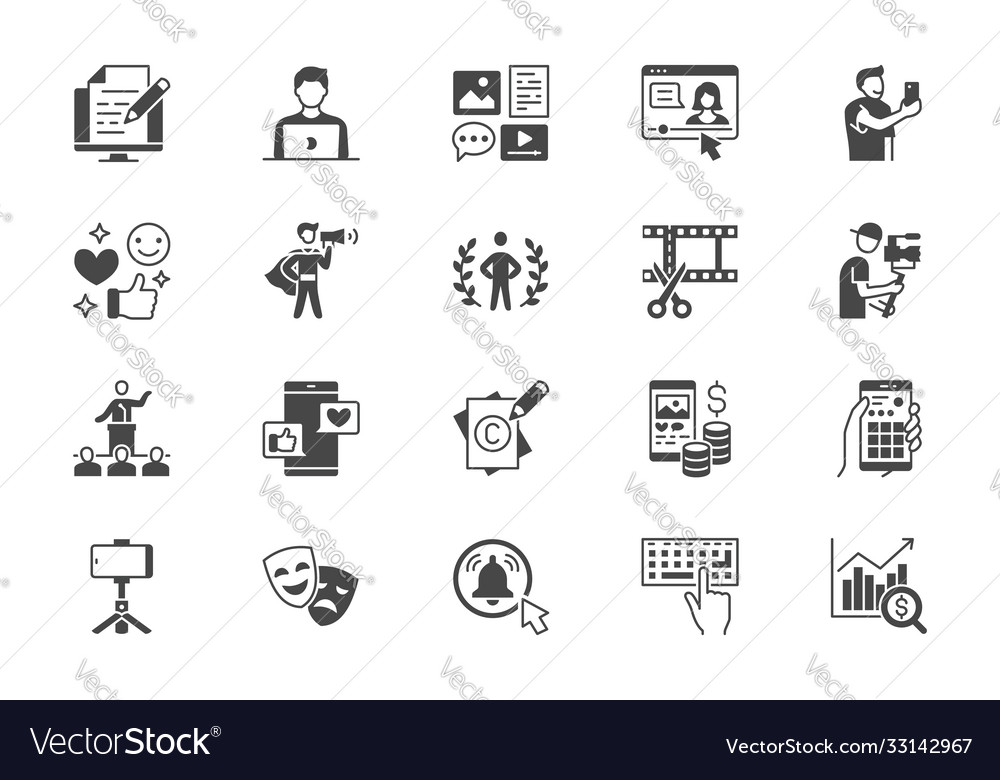 Blogger flat glyph icons Royalty Free Vector Image