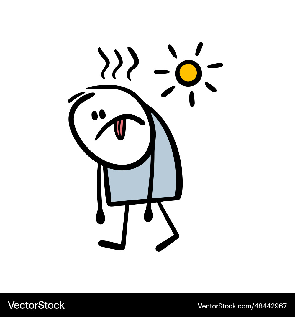 Cartoon tired man wanders under the scorching sun Vector Image