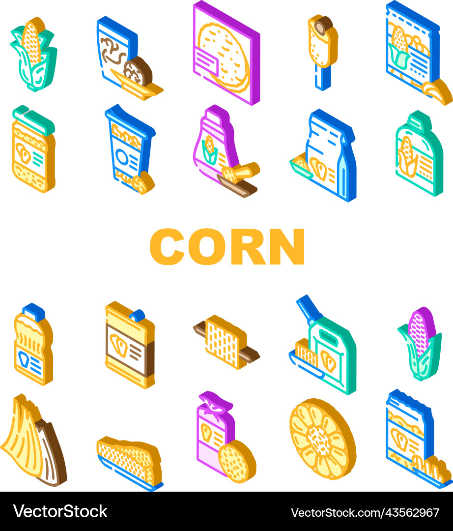 Corn maize sweet plant cob icons set Royalty Free Vector
