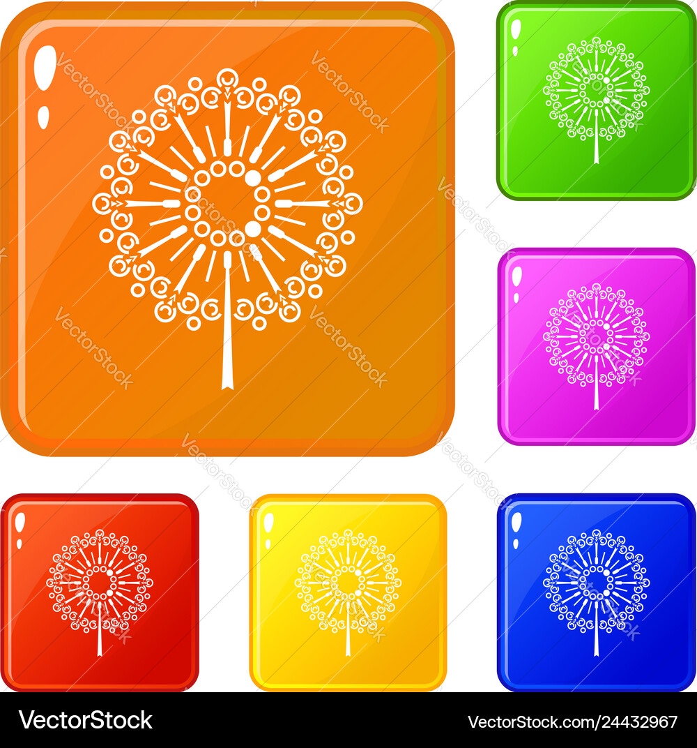 Dandelion flower icons set color Royalty Free Vector Image