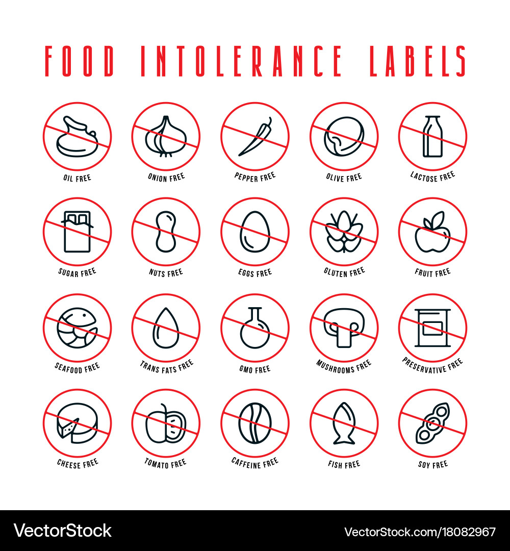 Diet and food intolerance labels Royalty Free Vector Image