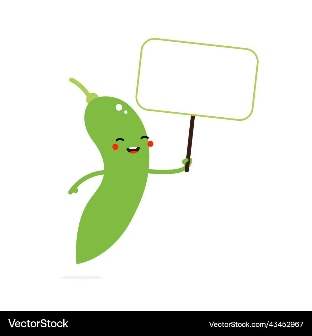 Edamame character holding blank sign card Vector Image