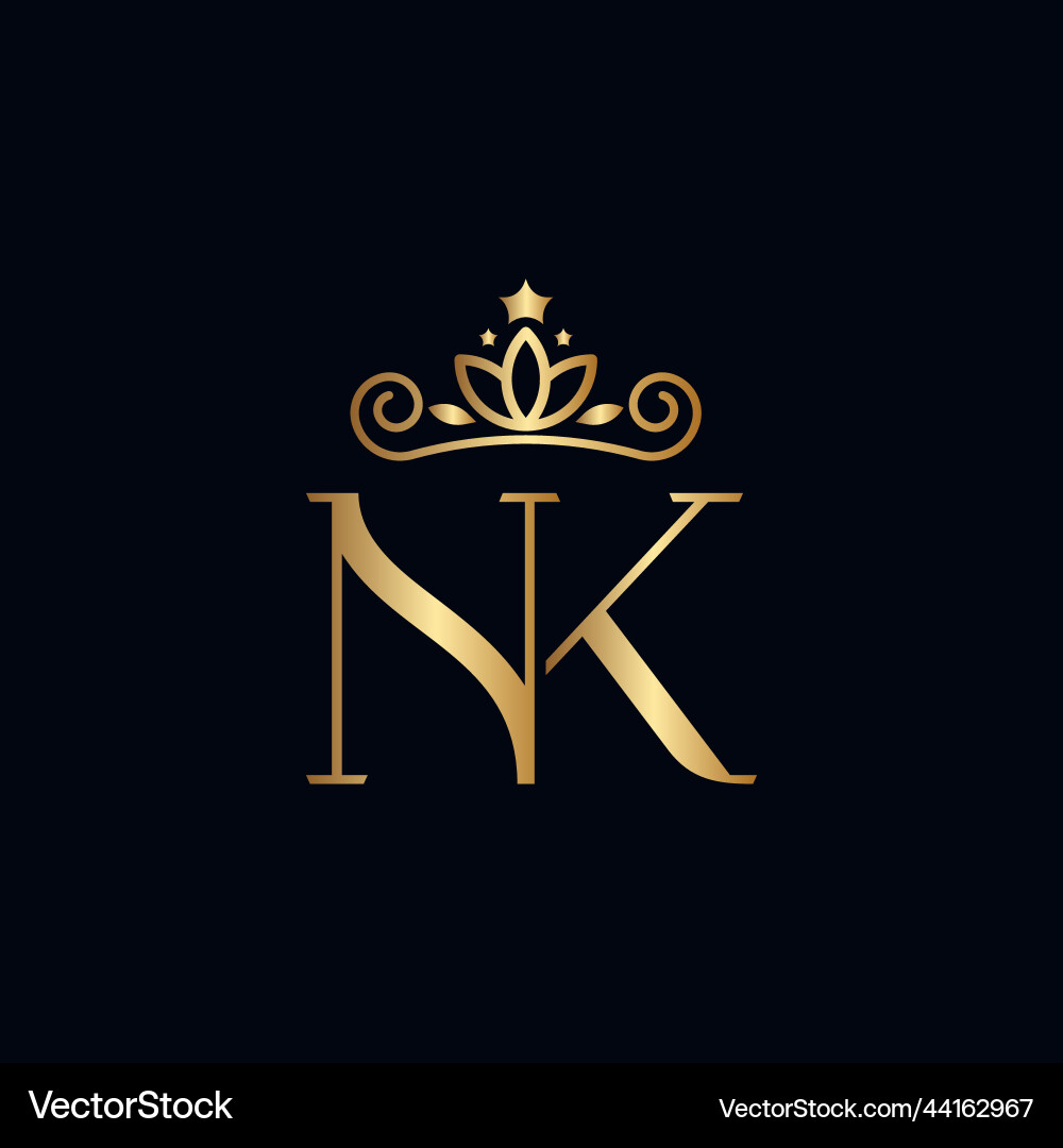 Gold nk logo crown beauty Royalty Free Vector Image