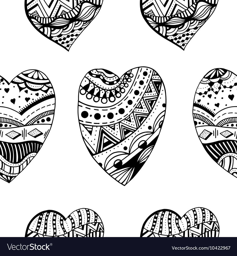 Hand drawn black and white love heart pattern Vector Image