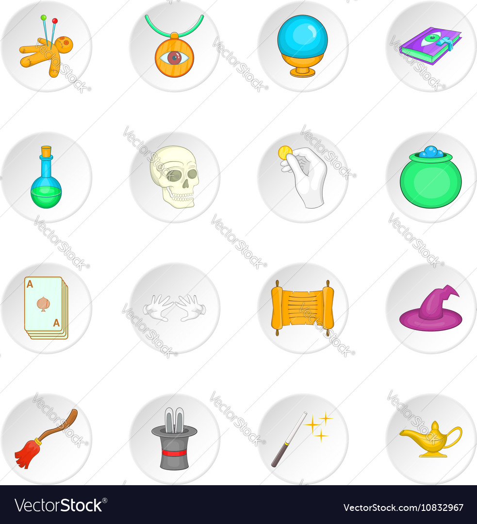 Magic icons set cartoon style Royalty Free Vector Image