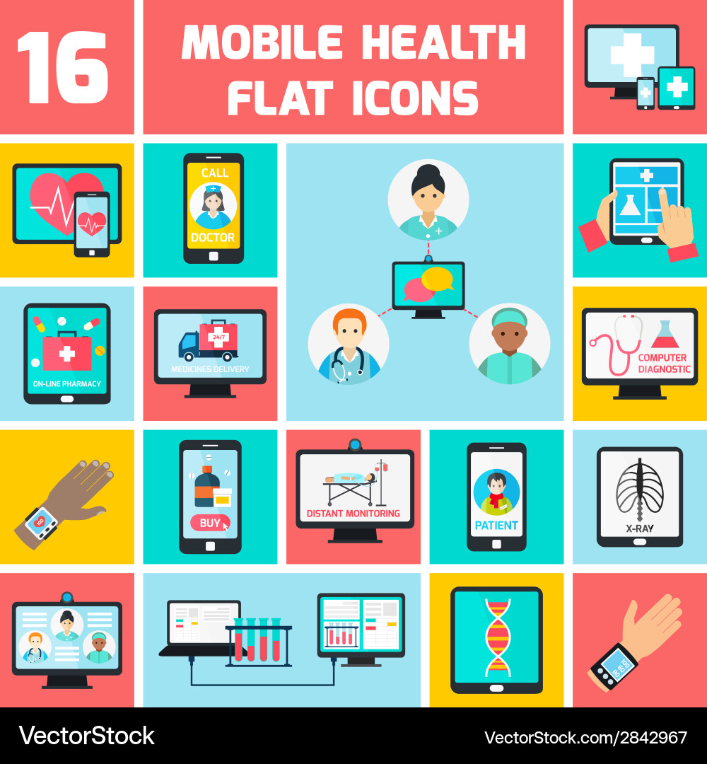 Mobile health icons set Royalty Free Vector Image