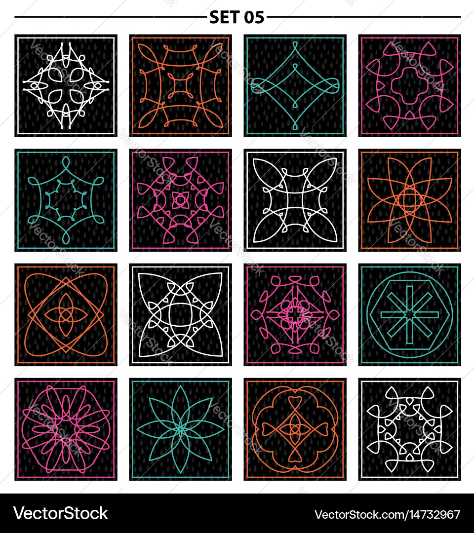 Set of floral linear monogram design line art Vector Image