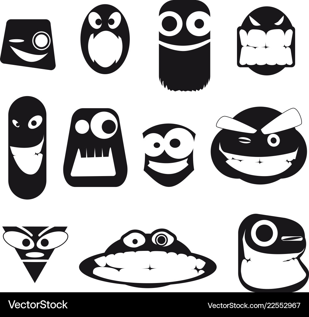 Set of funny freak faces different emotions Vector Image