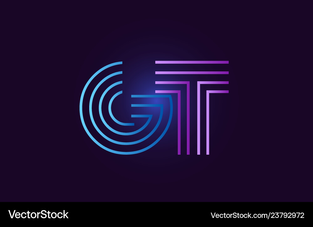 Blue pink gt g t gradient alphabet letter Vector Image