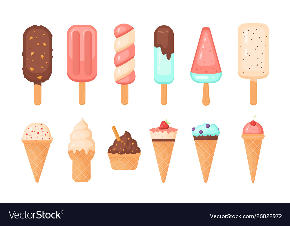 Colorful ice cream popsicle and waffle cones Vector Image