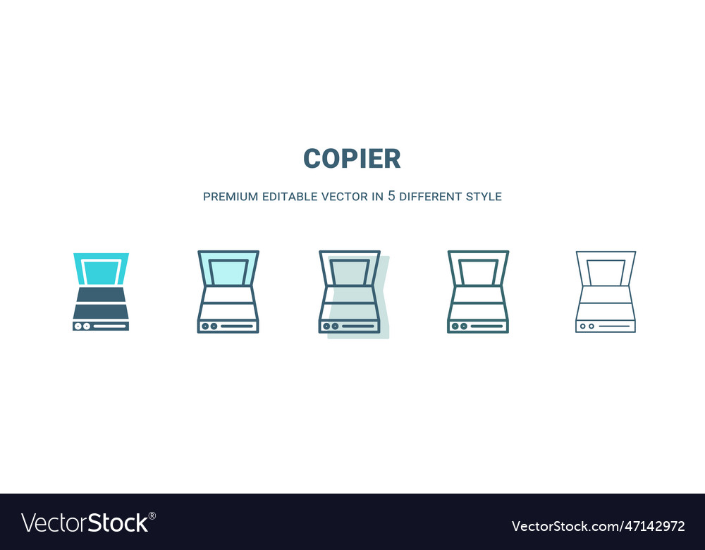 Copier icon in 5 different style outline filled Vector Image
