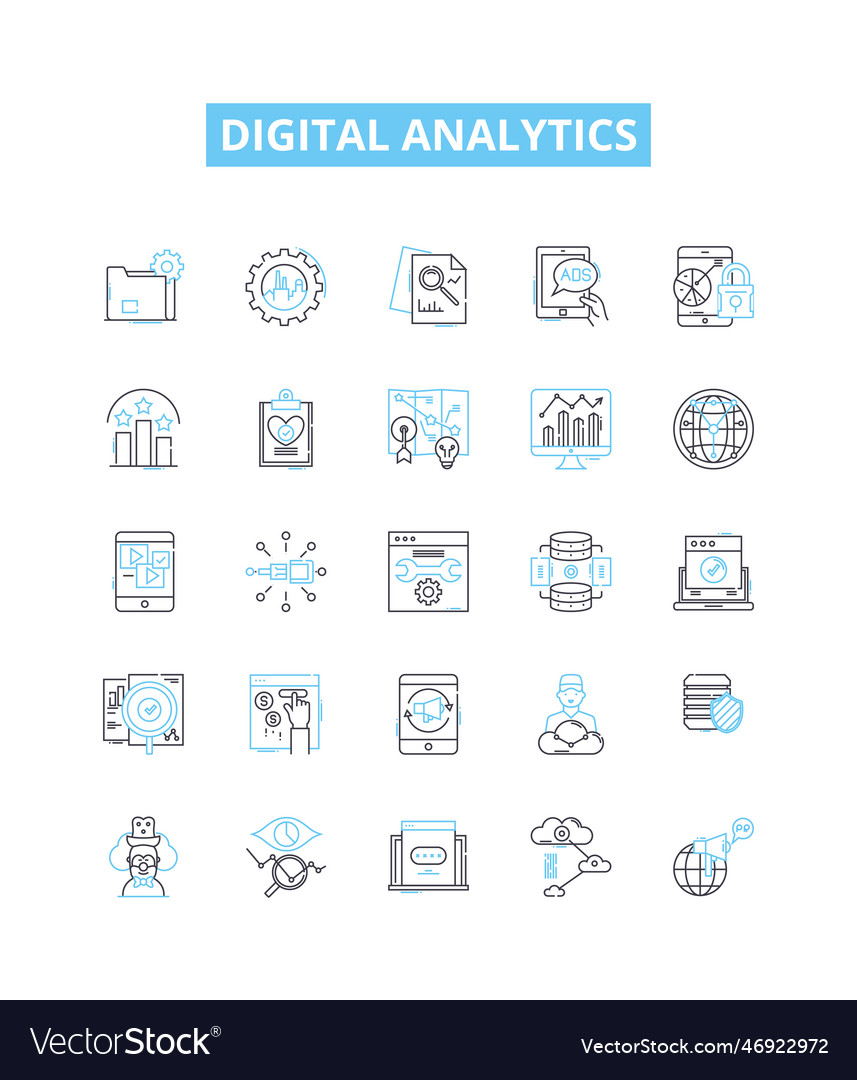 Digital analytics line icons set Royalty Free Vector Image