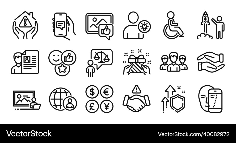 Disabled job interview and chat app line icons Vector Image