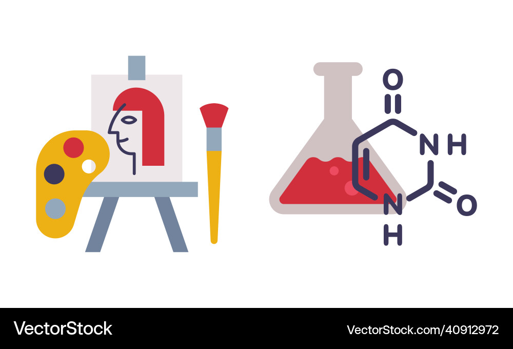 Drawing easel and flask with chemical as school Vector Image